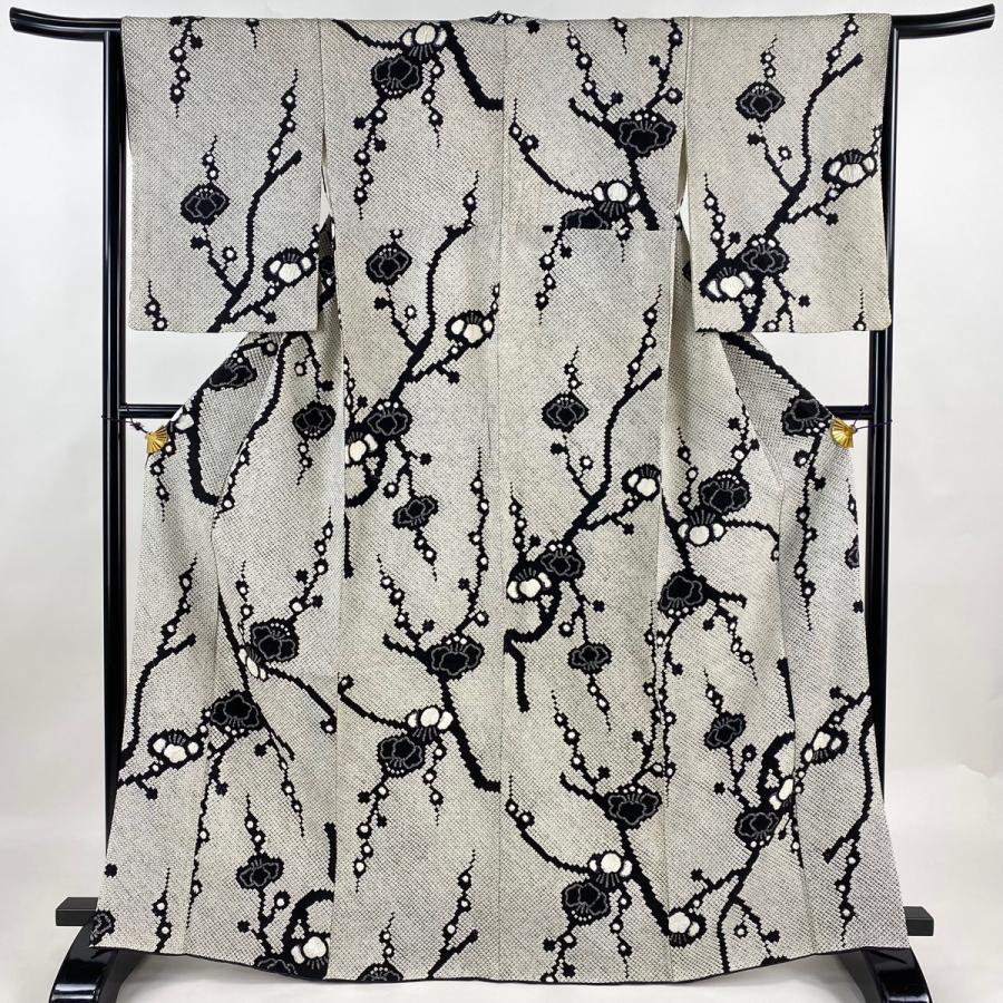 小紋 身丈165cm 裄丈64cm M 袷 枝花 総絞り 灰白 正絹 名品 中古 : リユースセレクトショップバイセル Yahoo!店 - 通販 - Yahoo!ショッピング