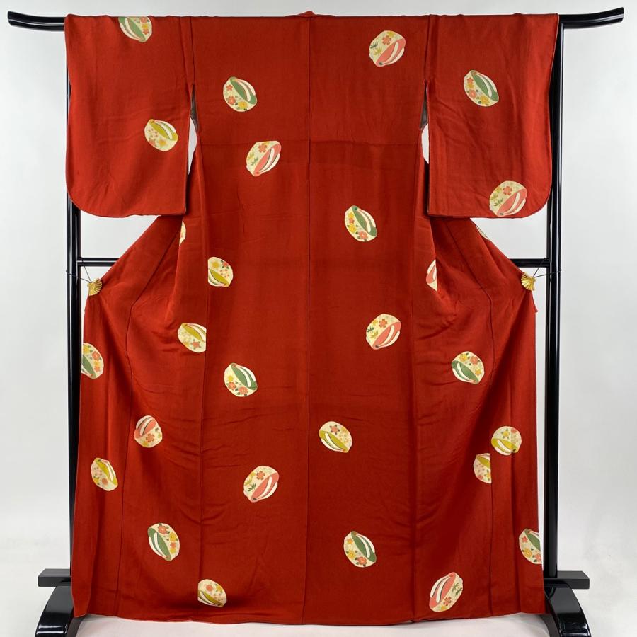 小紋 身丈169.5cm 裄丈67cm M 袷 ぽっくり 金彩 縮緬 赤茶 正絹 秀品 中古 : リユースセレクトショップバイセル Yahoo!店 - 通販 - Yahoo!ショッピング