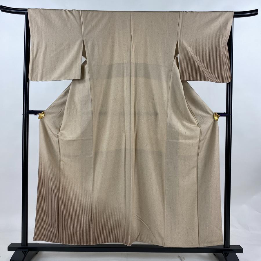 付下げ 身丈154cm 裄丈66cm M 袷 紬地 縞 小花 ベージュ 正絹 美品 秀品 中古 : リユースセレクトショップバイセル Yahoo!店 - 通販 - Yahoo!ショッピング