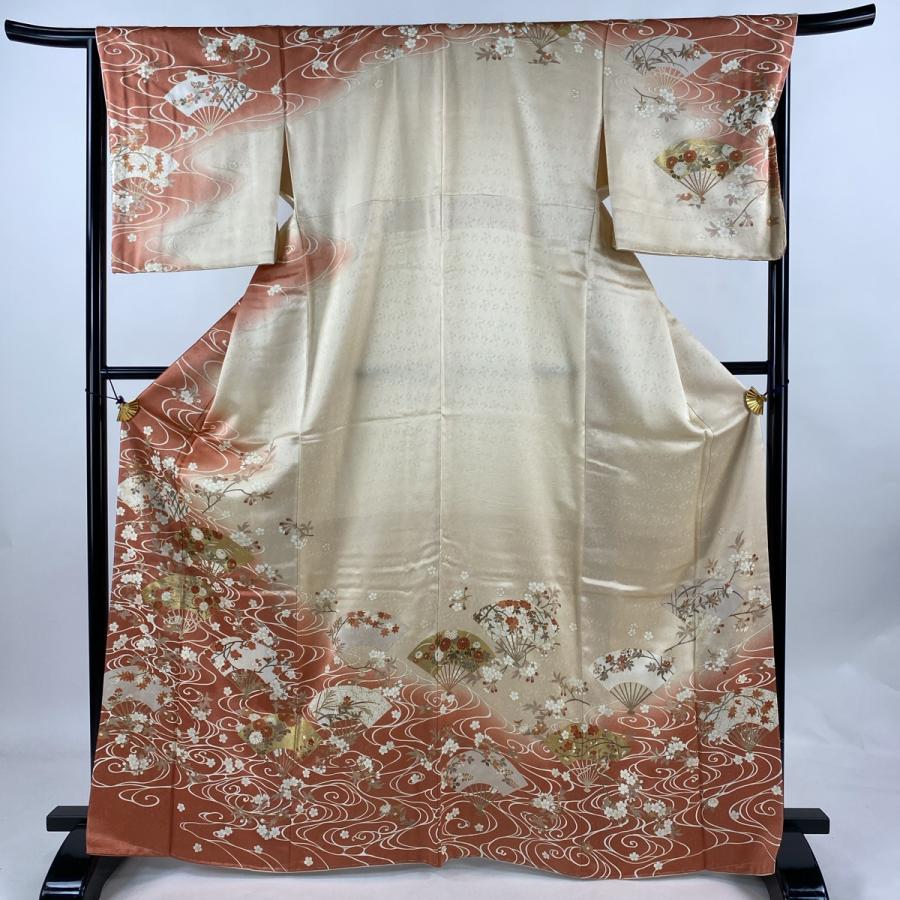 訪問着 身丈166cm 裄丈67.5cm L 袷 扇 流水 金彩 染分け オレンジ 正絹 美品 秀品 中古 : リユースセレクトショップバイセル Yahoo!店 - 通販 - Yahoo!ショッピング