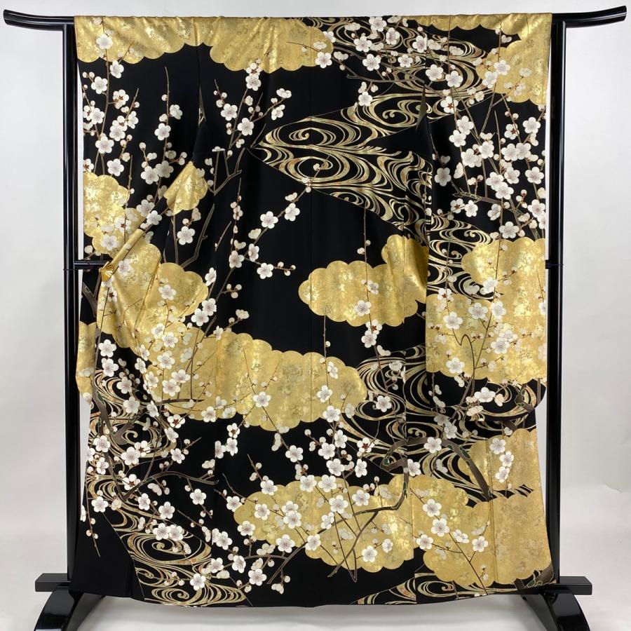 振袖 身丈162.5cm 裄丈63cm S 袷 枝梅 流水 金糸 金彩 黒 正絹 美品 逸品 中古 : リユースセレクトショップバイセル Yahoo!店 - 通販 - Yahoo!ショッピング