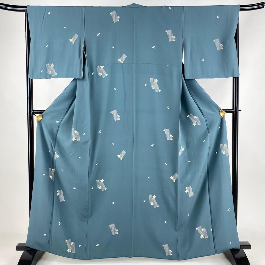 小紋 身丈162.5cm 裄丈66.5cm M 袷 短冊 桜 金彩 灰緑 正絹 秀品 中古 : リユースセレクトショップバイセル Yahoo!店 - 通販 - Yahoo!ショッピング