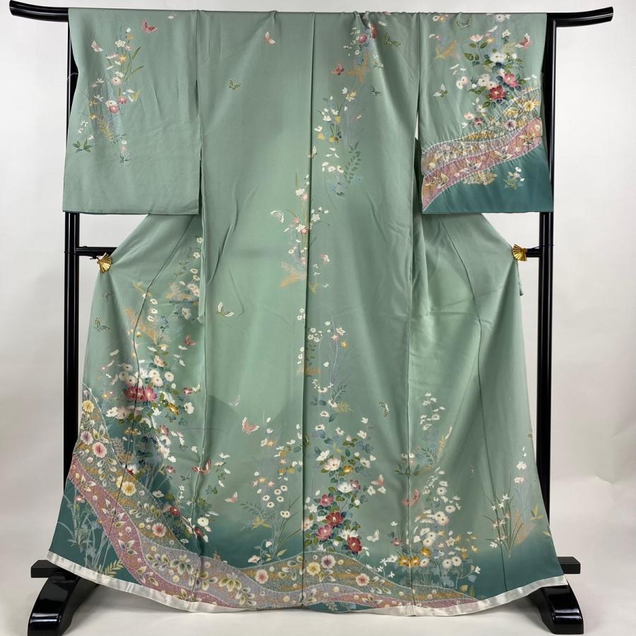 訪問着 身丈168cm 裄丈68.5cm 未仕立て 草花 蝶 金彩 絞り 薄緑 正絹 美品 秀品 中古 : リユースセレクトショップバイセル Yahoo!店 - 通販 - Yahoo!ショッピング