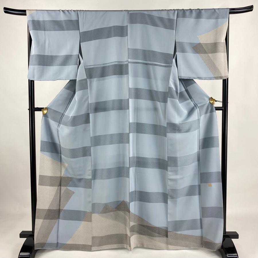 付下げ 身丈165cm 裄丈68.5cm L 袷 鈴乃屋 落款あり 横縞 疋田 水色 正絹 名品 中古 : リユースセレクトショップバイセル Yahoo!店 - 通販 - Yahoo!ショッピング