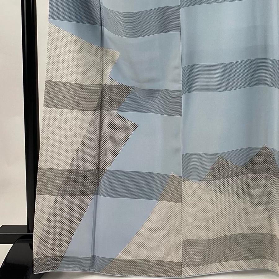 付下げ 身丈165cm 裄丈68.5cm L 袷 鈴乃屋 落款あり 横縞 疋田 水色 正絹 名品 中古 : リユースセレクトショップバイセル Yahoo!店 - 通販 - Yahoo!ショッピング