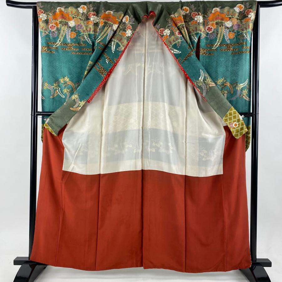 振袖 身丈161.5cm 裄丈64.5cm M 袷 松 ヱ霞 金彩 緑 正絹 名品 中古 : リユースセレクトショップバイセル Yahoo!店 - 通販 - Yahoo!ショッピング
