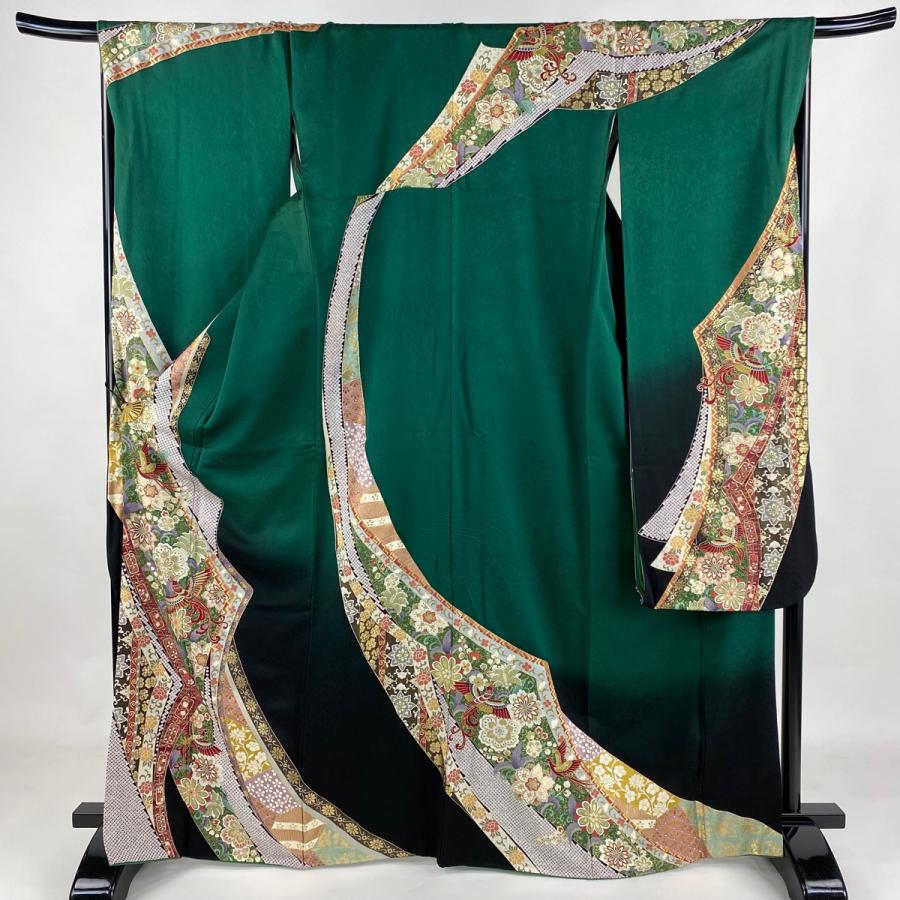 振袖 身丈167cm 裄丈69cm L 袷 鳳凰 華文 金彩 緑 正絹 名品 中古 : リユースセレクトショップバイセル Yahoo!店 - 通販 - Yahoo!ショッピング