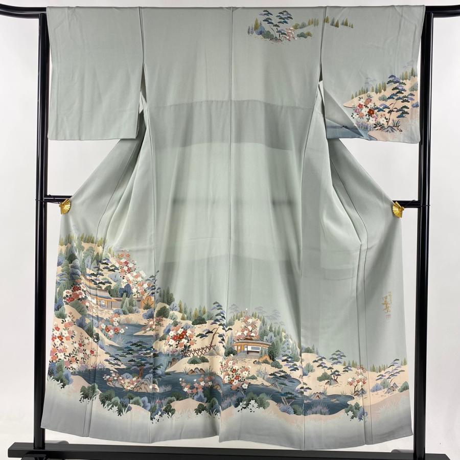 訪問着 身丈153cm 裄丈64cm M 袷 落款あり 風景 樹木 ぼかし 灰緑 正絹 名品 中古 : リユースセレクトショップバイセル Yahoo!店 - 通販 - Yahoo!ショッピング