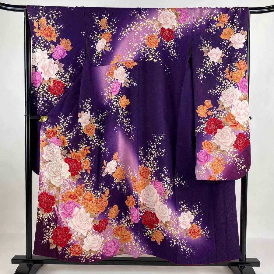 振袖 身丈153cm 裄丈66.5cm M 袷 薔薇 桜 銀通し 箔 紫 正絹 逸品 中古 : リユースセレクトショップバイセル Yahoo!店 - 通販 - Yahoo!ショッピング