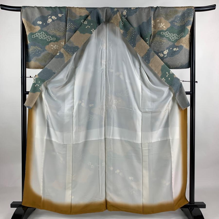 小紋 身丈162.5cm 裄丈67cm M 袷 雲文 草花 金彩 青灰色 正絹 秀品 中古 : リユースセレクトショップバイセル Yahoo!店 - 通販 - Yahoo!ショッピング