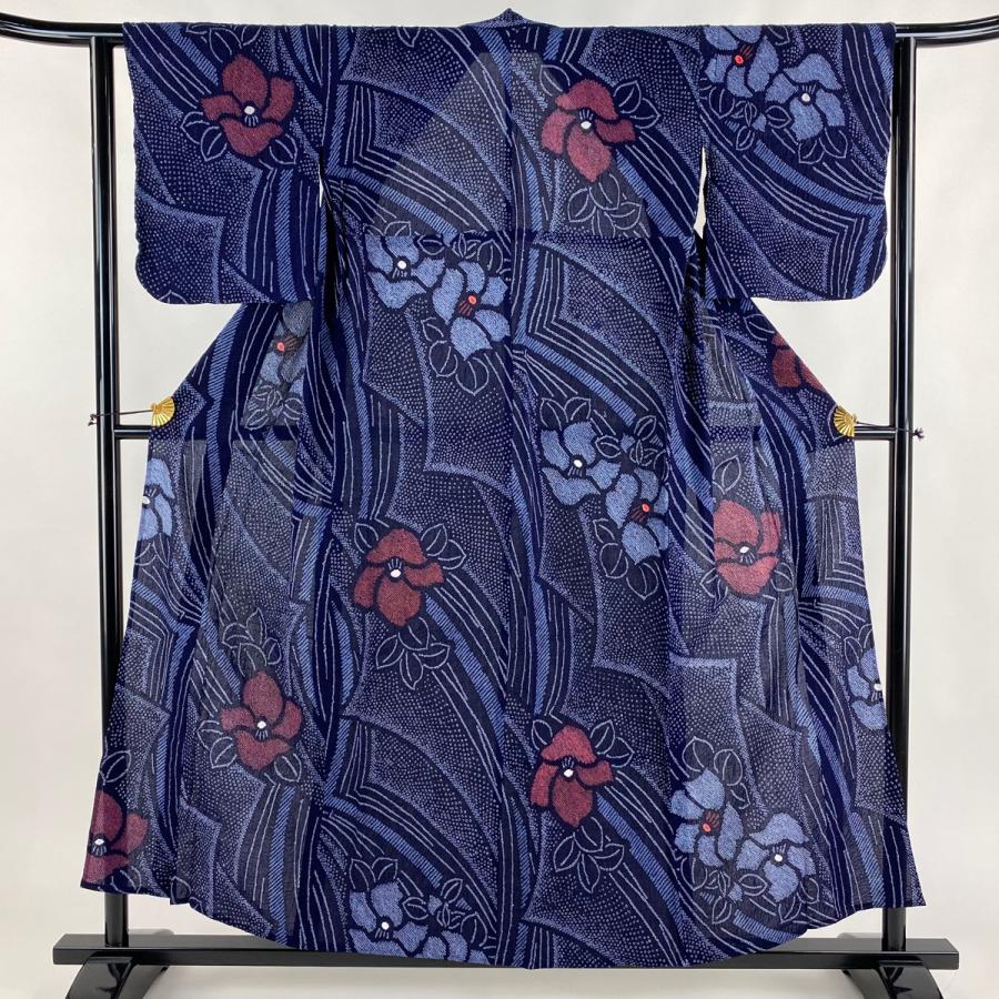 浴衣 身丈154cm 裄丈61.5cm S 絞り浴衣 椿 濃紺 綿 美品 名品 中古 : リユースセレクトショップバイセル Yahoo!店 - 通販 - Yahoo!ショッピング