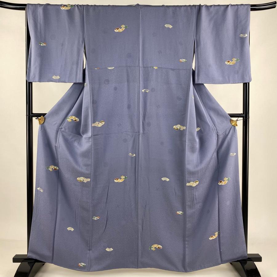 小紋 身丈161cm 裄丈68cm L 袷 扇面 地紋 青灰色 正絹 秀品 中古 : リユースセレクトショップバイセル Yahoo!店 - 通販 - Yahoo!ショッピング