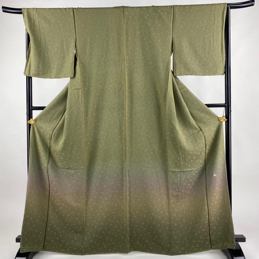 付下げ 身丈165cm 裄丈68.5cm L 袷 落款あり 地紋 裾ぼかし 鶯色 正絹 秀品 中古 : リユースセレクトショップバイセル Yahoo!店 - 通販 - Yahoo!ショッピング