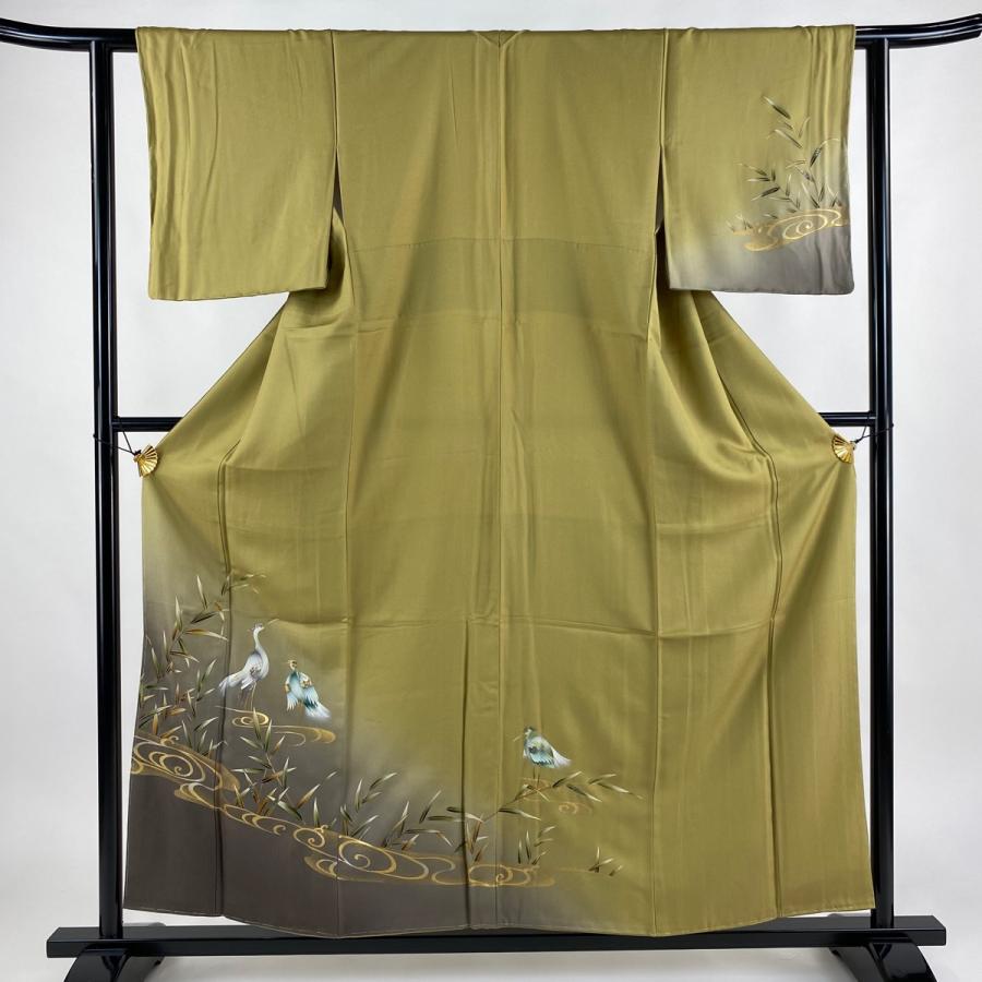 訪問着 身丈156cm 裄丈60.5cm S 袷 鷺 葉柄 螺鈿 金彩 鶯色 正絹 美品 秀品 中古 : リユースセレクトショップバイセル Yahoo!店 - 通販 - Yahoo!ショッピング