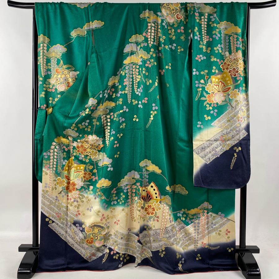 振袖 身丈171.5cm 裄丈72cm L 袷 蝶 桜 金糸 金彩 緑 正絹 秀品 中古 : リユースセレクトショップバイセル Yahoo!店 ...