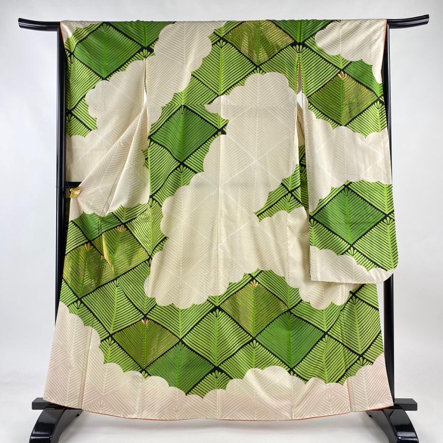 振袖 身丈162.5cm 裄丈66cm M 袷 若松菱 金糸 金彩 緑 正絹 秀品 中古 : リユースセレクトショップバイセル Yahoo!店 - 通販 - Yahoo!ショッピング