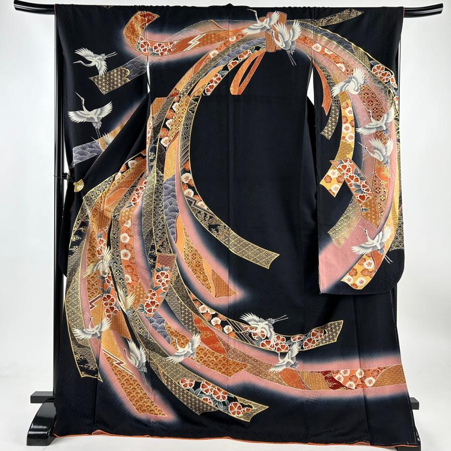 振袖 身丈175cm 裄丈67cm M 袷 鶴 束ね熨斗 金糸 金彩 黒 正絹 名品 中古 : リユースセレクトショップバイセル Yahoo!店 - 通販 - Yahoo!ショッピング