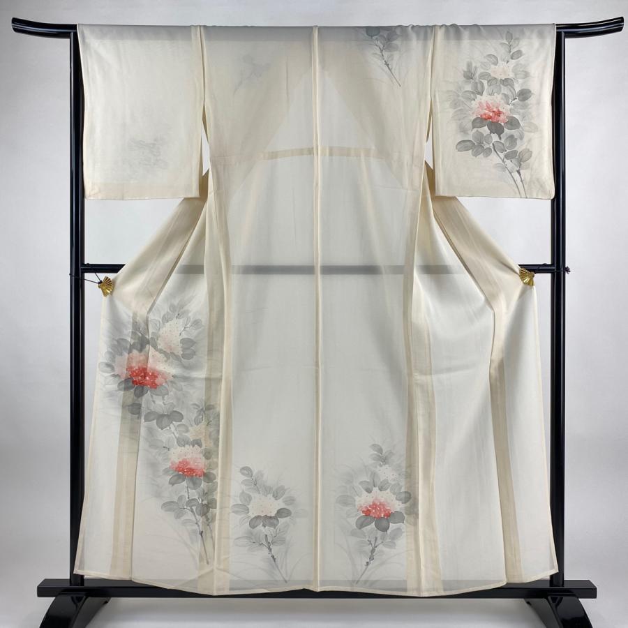 付下げ 身丈157.5cm 裄丈64cm M 薄物 絽 紫陽花 クリーム 正絹 秀品 中古 : リユースセレクトショップバイセル Yahoo!店 - 通販 - Yahoo!ショッピング