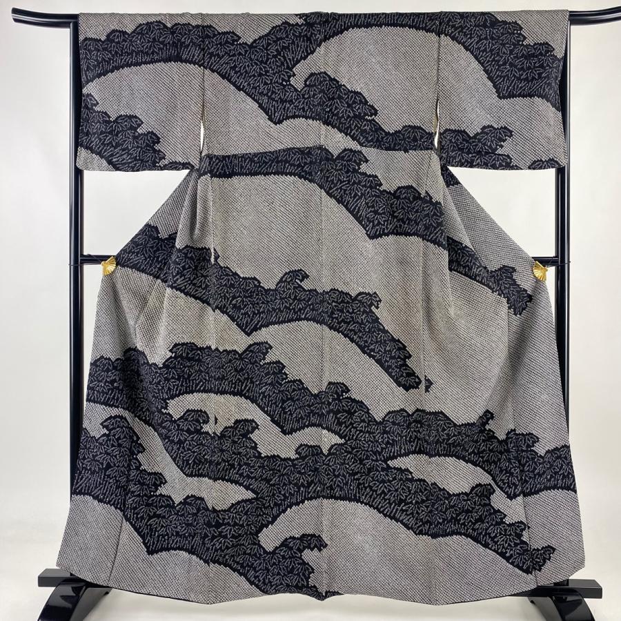 訪問着 身丈161cm 裄丈67cm M 袷 笹 総絞り 黒灰 正絹 名品 中古 : リユースセレクトショップバイセル Yahoo!店 - 通販 - Yahoo!ショッピング