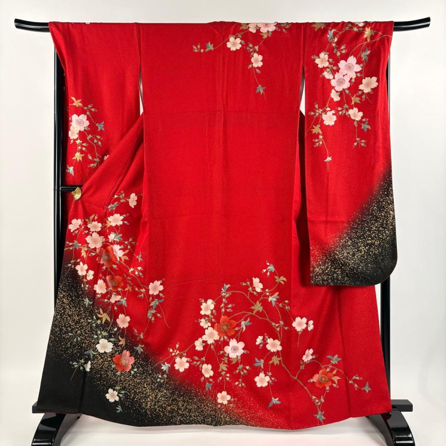 振袖 身丈163cm 裄丈69cm L 袷 桜 金彩 ぼかし 赤 正絹 逸品 中古 : リユースセレクトショップバイセル Yahoo!店 - 通販 - Yahoo!ショッピング