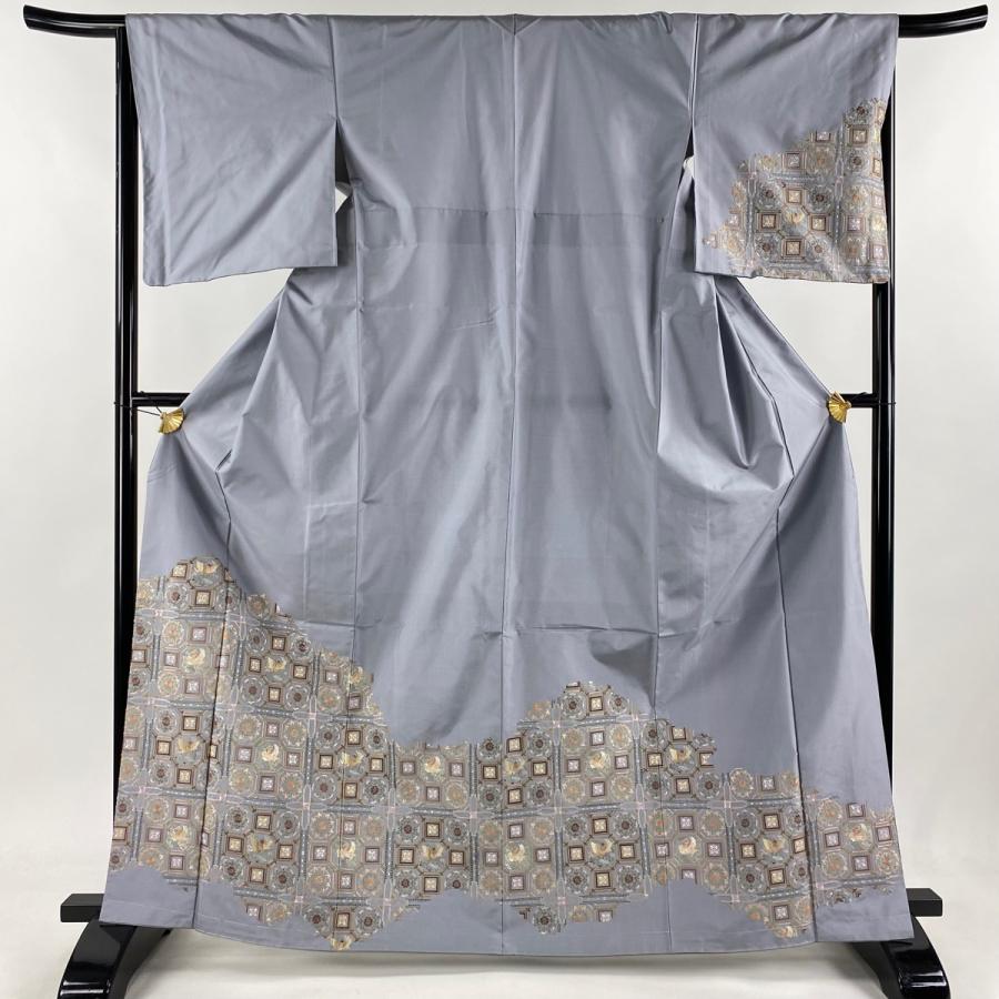 付下げ 身丈166cm 裄丈66.5cm M 袷 紬地 鳥 華文 刺繍 青灰色 正絹 美品 逸品 中古 : リユースセレクトショップバイセル Yahoo!店 - 通販 - Yahoo!ショッピング