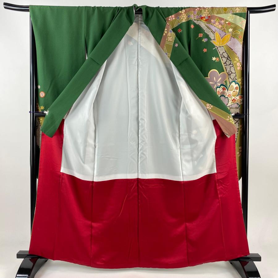 振袖 身丈162cm 裄丈67cm M 袷 椿 手鞠 金糸 金彩 緑 正絹 名品 中古 : リユースセレクトショップバイセル Yahoo!店 - 通販 - Yahoo!ショッピング