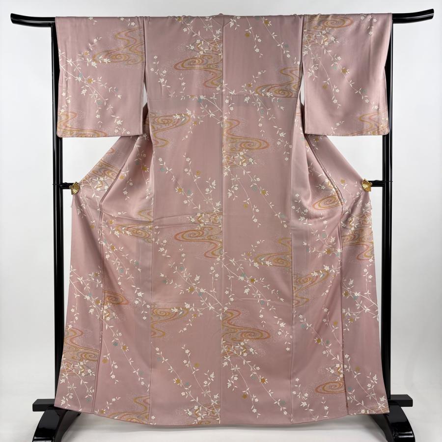 小紋 身丈166cm 裄丈64.5cm M 袷 枝垂れ桜 流水 金彩 ピンク 正絹 秀品 中古 : リユースセレクトショップバイセル Yahoo!店 - 通販 - Yahoo!ショッピング