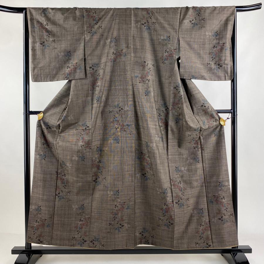 紬 身丈156cm 裄丈65.5cm M 袷 枝葉 焦茶色 正絹 秀品 中古 : リユースセレクトショップバイセル Yahoo!店 - 通販 - Yahoo!ショッピング