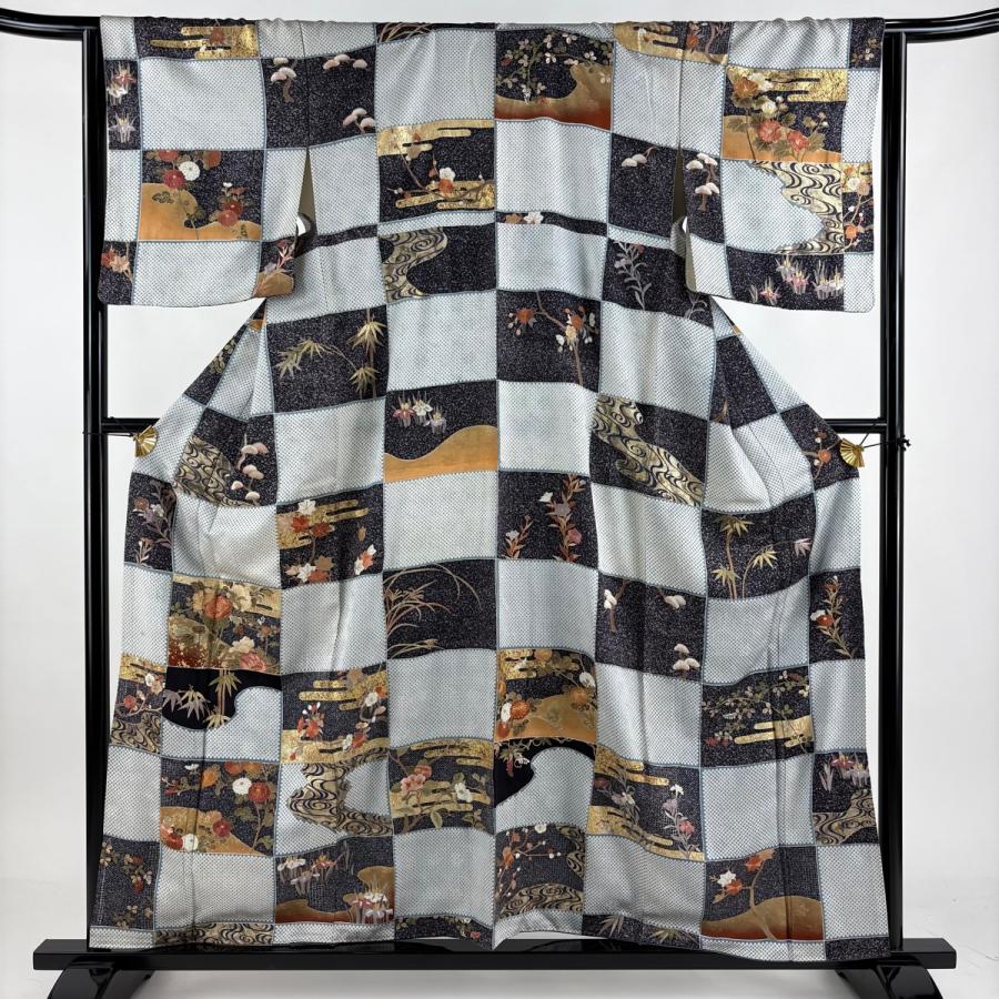 小紋 身丈158cm 裄丈64cm M 袷 草花 松竹梅 刺繍 金彩 青灰色 正絹 名品 中古 : リユースセレクトショップバイセル Yahoo!店 - 通販 - Yahoo!ショッピング