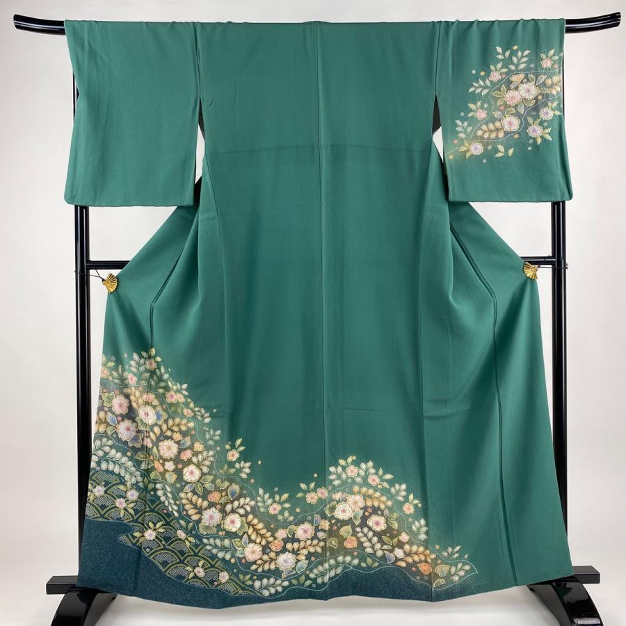 訪問着 身丈162cm 裄丈68cm L 袷 草花 絞り ぼかし 緑 正絹 名品 中古 : リユースセレクトショップバイセル Yahoo!店 - 通販 - Yahoo!ショッピング