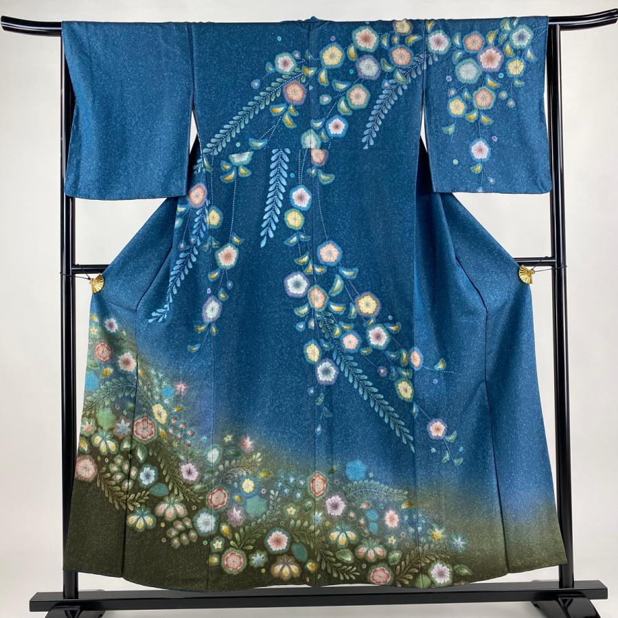 訪問着 身丈154cm 裄丈66cm M 袷 辻が花 銀通し ぼかし 藍色 正絹 名品 中古 : リユースセレクトショップバイセル Yahoo!店 - 通販 - Yahoo!ショッピング