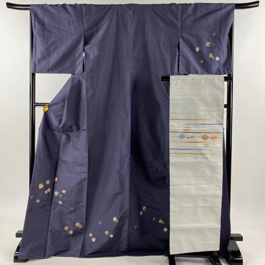 付下げ 身丈173cm 裄丈67cm M 袷 名古屋帯セット 紬地 やまと 楓 流水 刺繍 灰紫 正絹 美品 秀品 一つ紋 中古 : リユースセレクトショップバイセル Yahoo!店 - 通販 ...