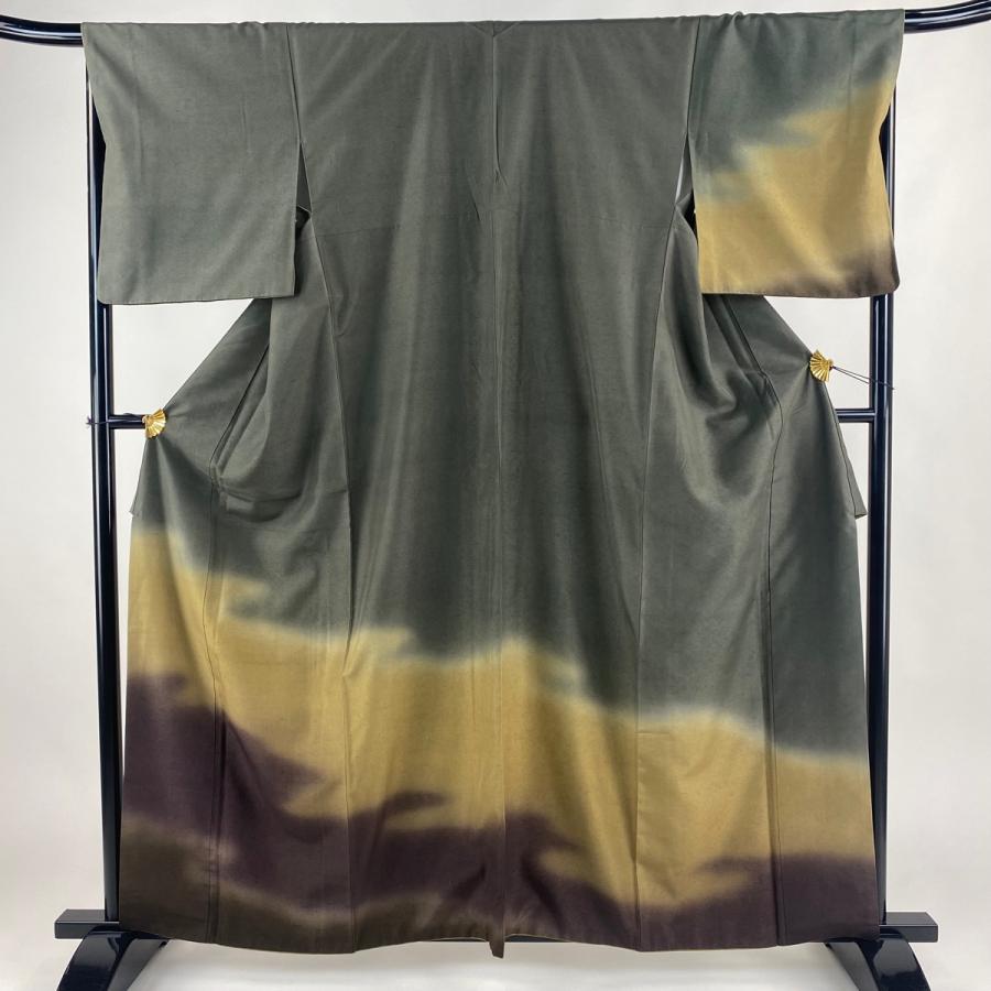 付下げ 身丈161cm 裄丈68cm L 袷 紬地 霞 ぼかし 灰緑 正絹 名品 中古 在庫一掃 : リユースセレクトショップバイセル Yahoo!店 - 通販 - Yahoo!ショッピング