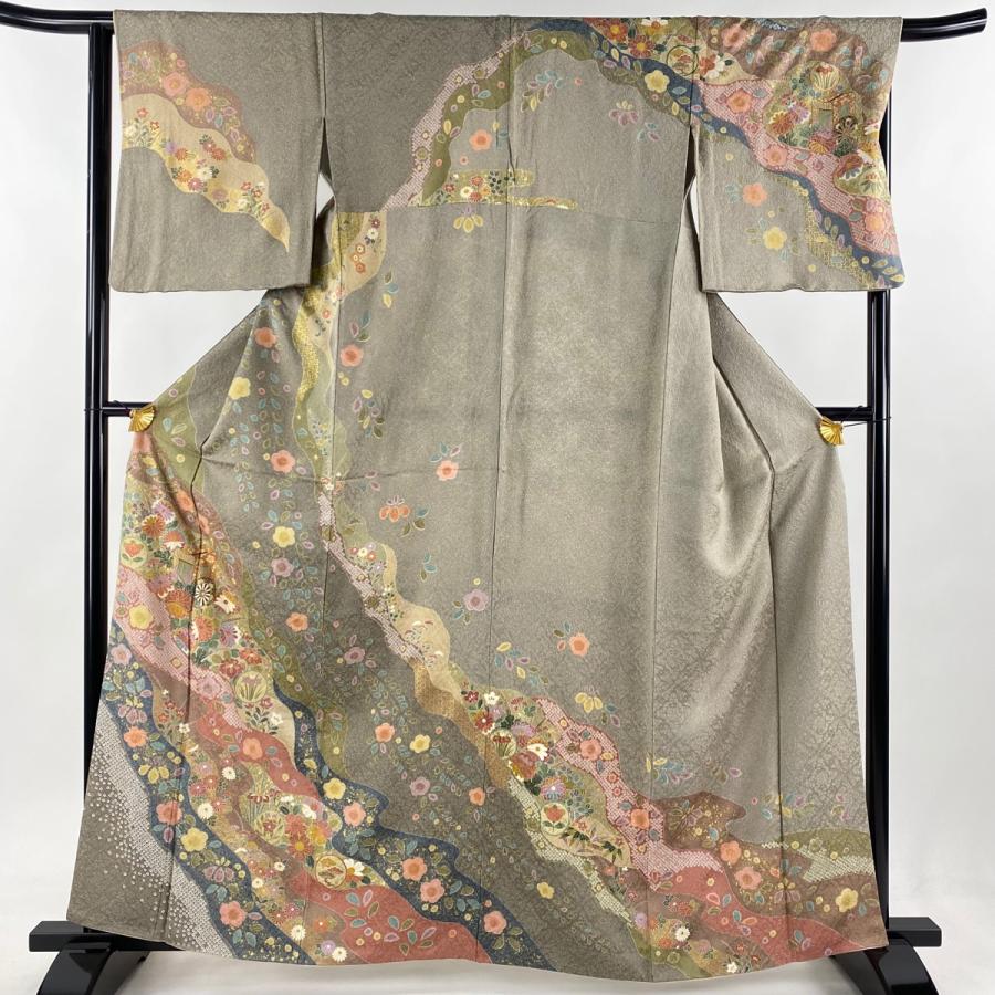 訪問着 身丈162.5cm 裄丈65cm M 袷 御所車 草花 金彩 染め分け 灰茶 正絹 美品 逸品 中古 : リユースセレクトショップバイセル Yahoo!店 - 通販 - Yahoo ...