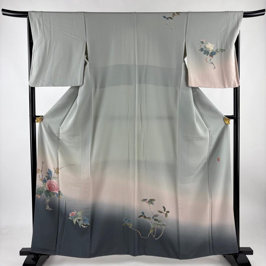 付下げ 身丈161cm 裄丈67.5cm L 袷 田村哲彦 落款あり 牡丹 ぼかし 灰緑 正絹 逸品 中古 : リユースセレクトショップバイセル Yahoo!店 - 通販 - Yahoo!ショッピング