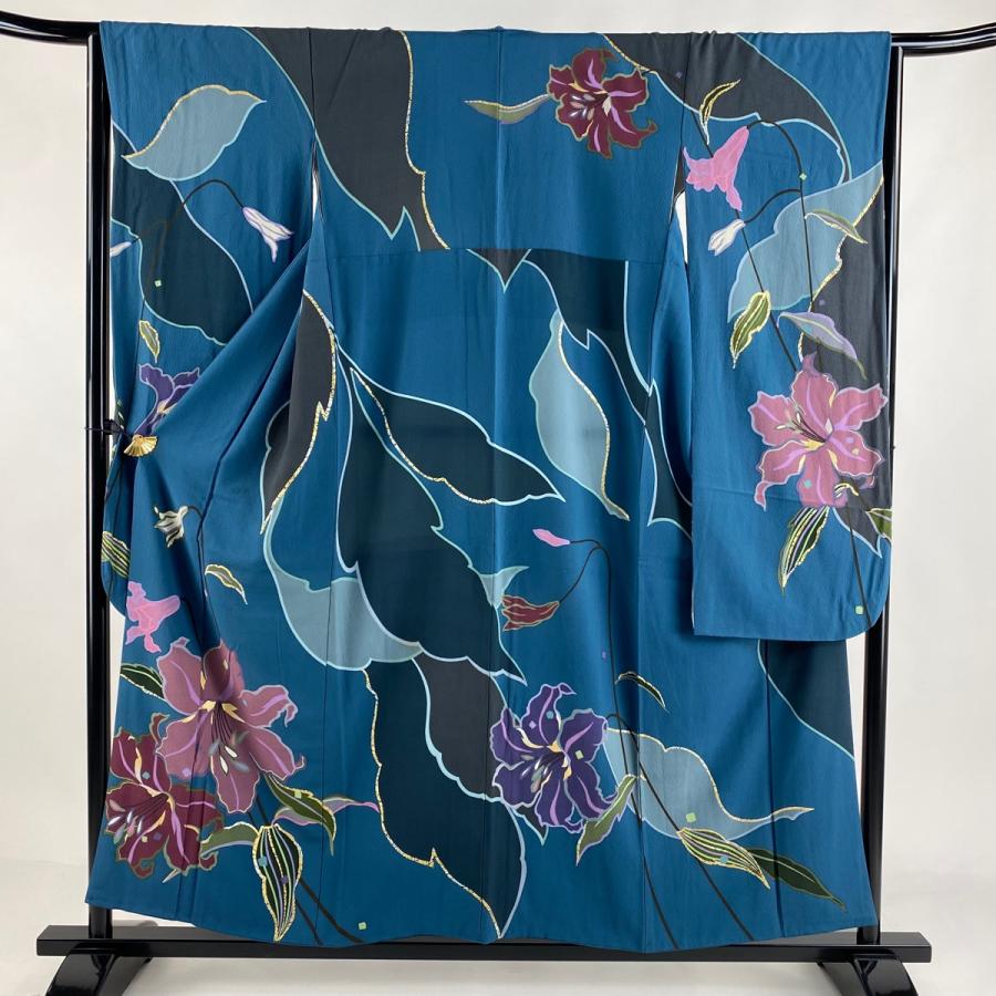 振袖 身丈156cm 裄丈64cm M 袷 落款あり 百合 金銀彩 縮緬 青緑 正絹 名品 中古 : リユースセレクトショップバイセル Yahoo!店 - 通販 - Yahoo!ショッピング