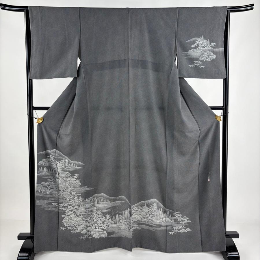 付下げ 身丈168cm 裄丈64cm M 袷 落款あり 建物 樹木 灰色 正絹 名品 中古 : リユースセレクトショップバイセル Yahoo!店 - 通販 - Yahoo!ショッピング