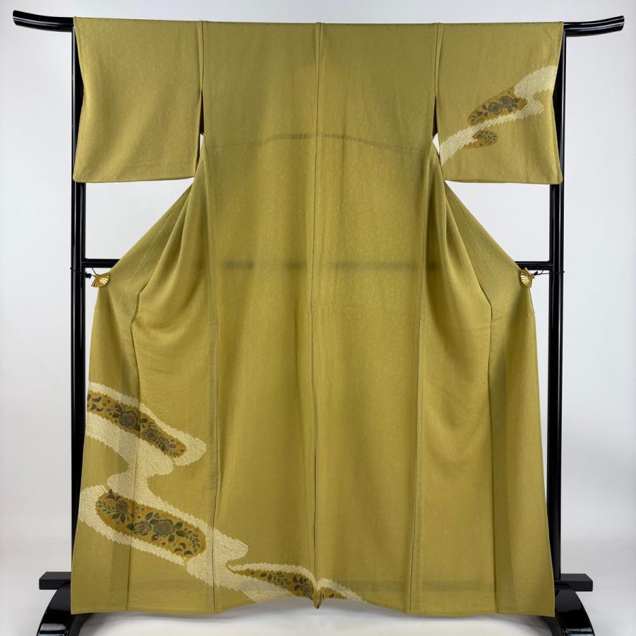 付下げ 身丈164.5cm 裄丈67cm M 単衣 草花 絞り 抹茶色 正絹 美品 秀品 中古 : リユースセレクトショップバイセル Yahoo!店 - 通販 - Yahoo!ショッピング