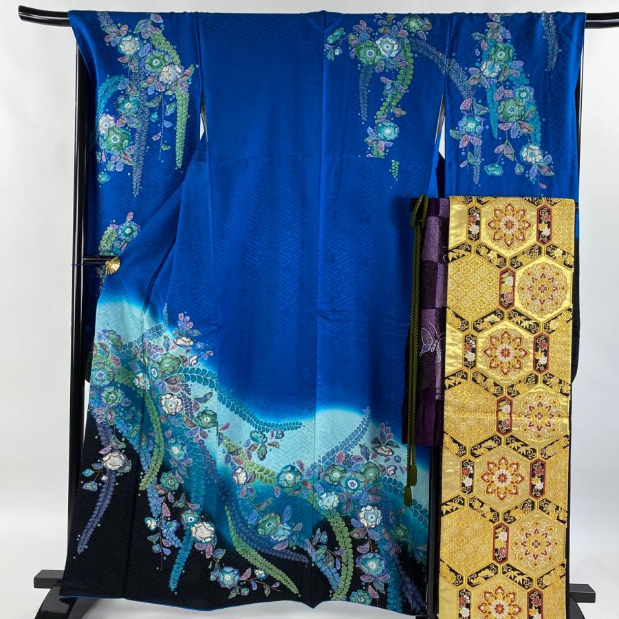 振袖 身丈162cm 裄丈68cm L 袷 袋帯フルセット 辻が花柄 金彩 ぼかし 青 正絹 名品 中古 : リユースセレクトショップバイセル ...