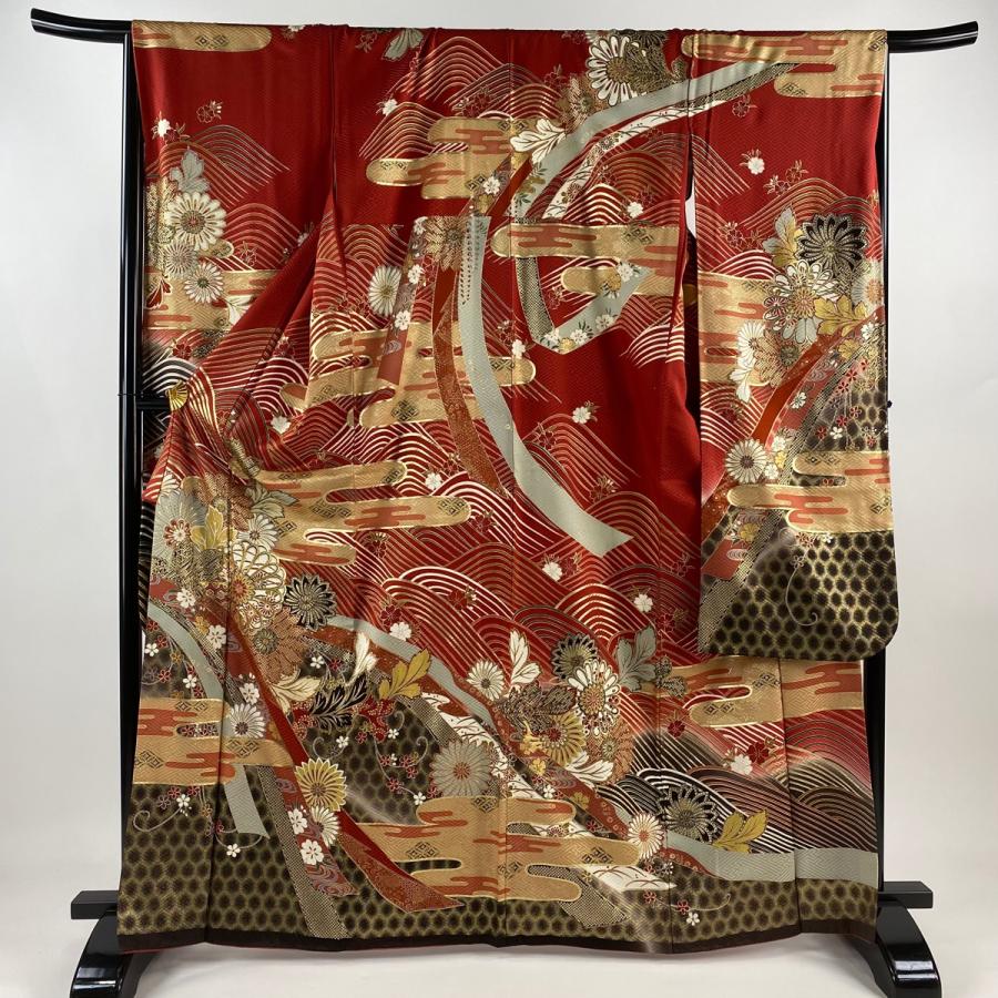 振袖 身丈164cm 裄丈67cm M 袷 菊 熨斗 金糸 金彩 赤 正絹 名品 中古 : リユースセレクトショップバイセル Yahoo!店 - 通販 - Yahoo!ショッピング