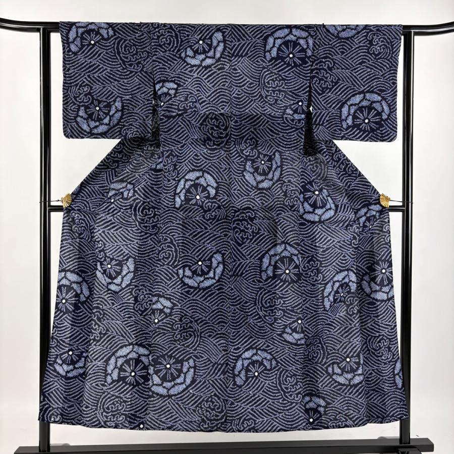 浴衣 身丈152cm 裄丈62cm S 絞り浴衣 片輪車 波 紺色 綿 名品 中古 : リユースセレクトショップバイセル Yahoo!店 - 通販 - Yahoo!ショッピング