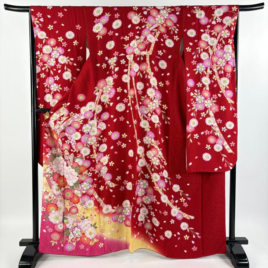 振袖 身丈166cm 裄丈66cm M 袷 御所車 草花 銀通し 金銀彩 赤 正絹 美品 逸品 中古 : リユースセレクトショップバイセル Yahoo!店 - 通販 - Yahoo!ショッピング