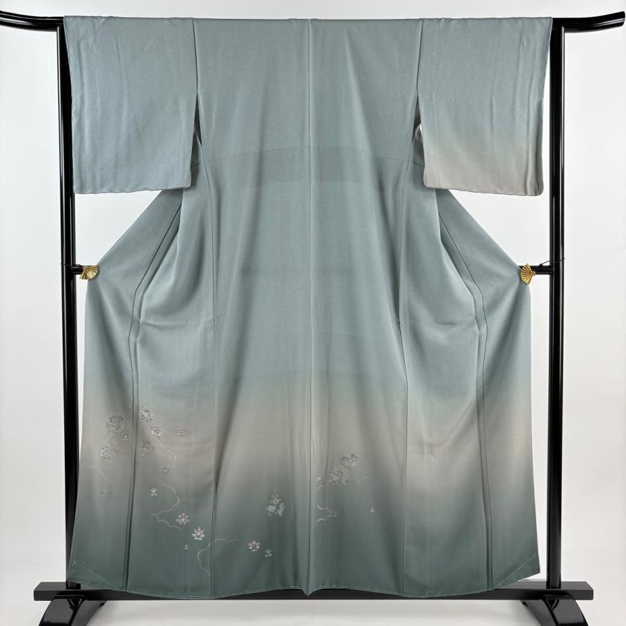 付下げ 身丈157.5cm 裄丈64cm M 袷 孔雀 草花 刺繍 金糸 灰緑 正絹 秀品 中古 : リユースセレクトショップバイセル Yahoo!店 - 通販 - Yahoo!ショッピング