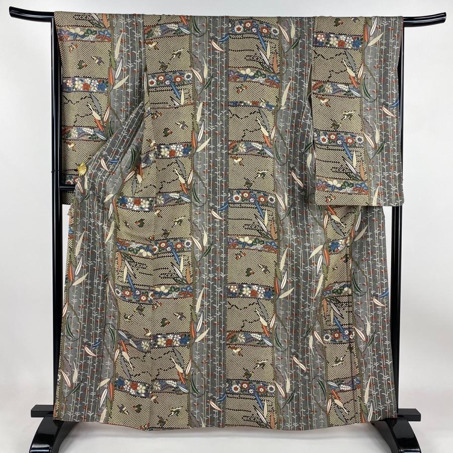 振袖 身丈162cm 裄丈65cm M 袷 二尺袖 葉柄 鶴 金彩 ぼかし 灰色 正絹 美品 秀品 中古 : リユースセレクトショップバイセル Yahoo!店 - 通販 - Yahoo!ショッピング