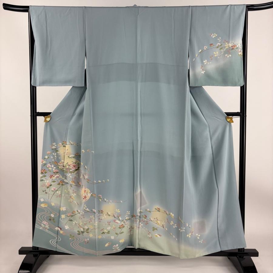付下げ 身丈156cm 裄丈65cm M 袷 草花 流水 ぼかし 水色 正絹 秀品 中古 : リユースセレクトショップバイセル Yahoo!店 - 通販 - Yahoo!ショッピング