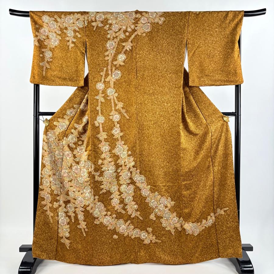 訪問着 身丈166.5cm 裄丈69cm L 袷 辻が花 金茶 正絹 逸品 中古 : リユースセレクトショップバイセル Yahoo!店 - 通販 - Yahoo!ショッピング