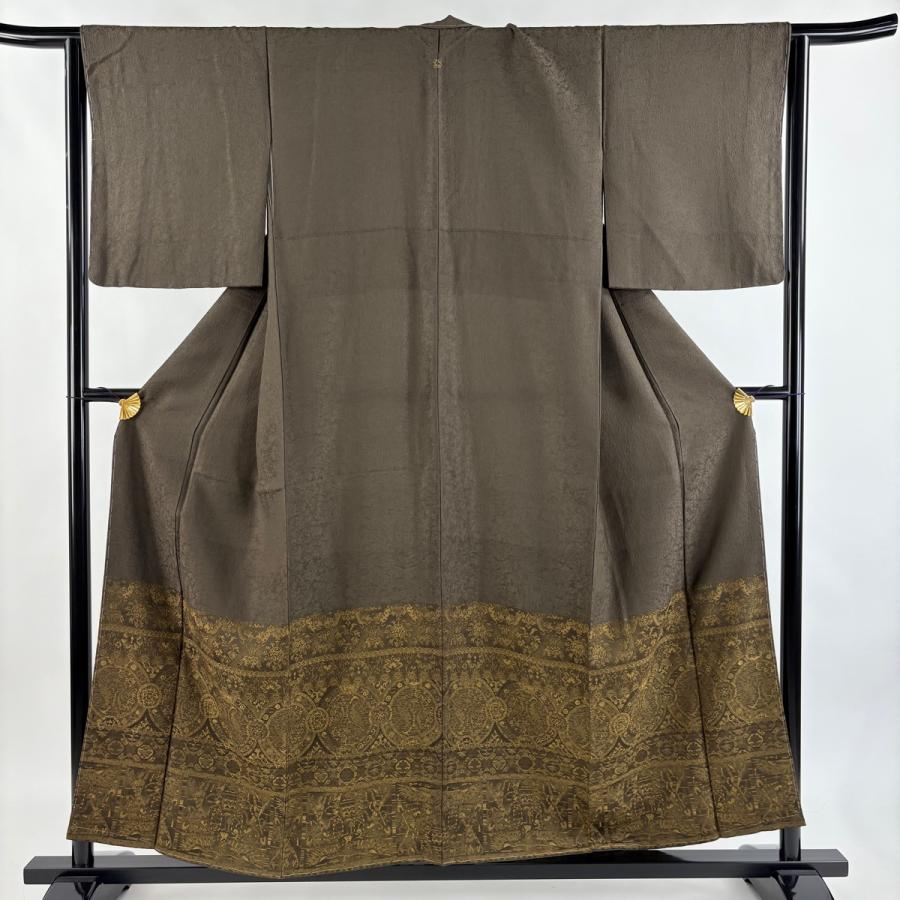 美品 付下げ 身丈157cm 裄丈65cm M 袷 動物 地紋 茶緑色 正絹 名品 一つ紋 中古 : リユースセレクトショップバイセル Yahoo!店 - 通販 - Yahoo!ショッピング