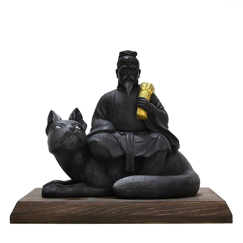 木彫り神像 桧木【稲荷神】 時代色仕上げ 本体高さ13.5cm 「宇迦 木彫り神像 桧木【稲荷神】 時代色仕上げ 本体高さ13.5cm 「宇迦