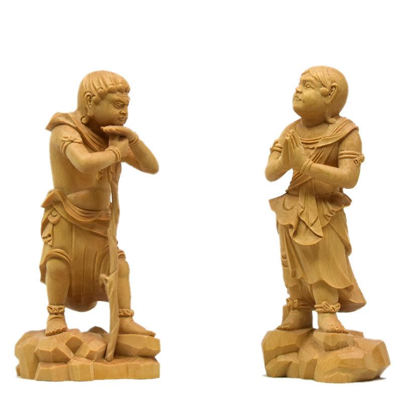 木彫り仏像 【二童子(制多迦・矜羯羅)】セット 柘植 立3.0寸 木彫り仏像 【二童子(制多迦・矜羯羅)】セット 柘植 立3.0寸