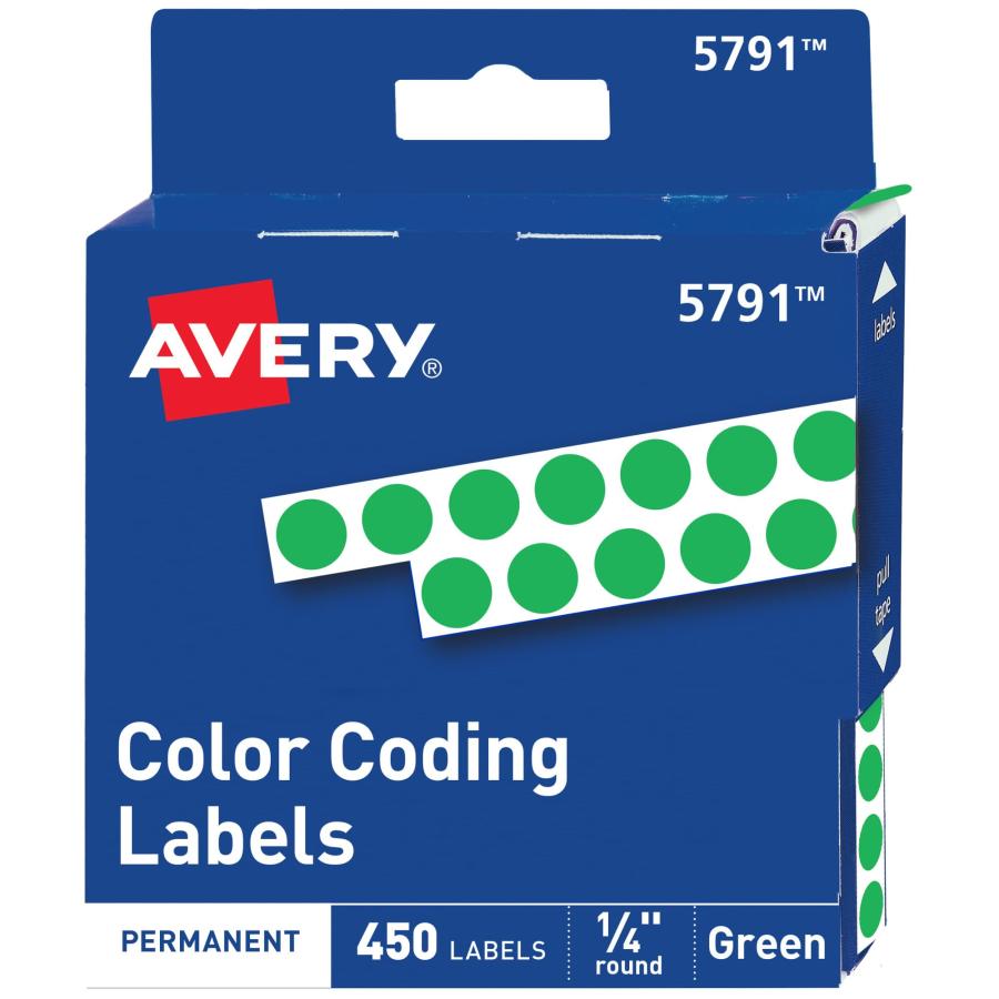 Avery Color-Coding Permanent Labels 1/4 Inch Round Stickers Green Non ...